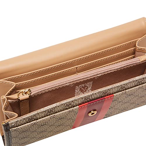 Anne Klein Womens Anne Klein continental wallet in logo, Cream-brown/Espresso W/ Red-rhubarb Stripe, One Size US