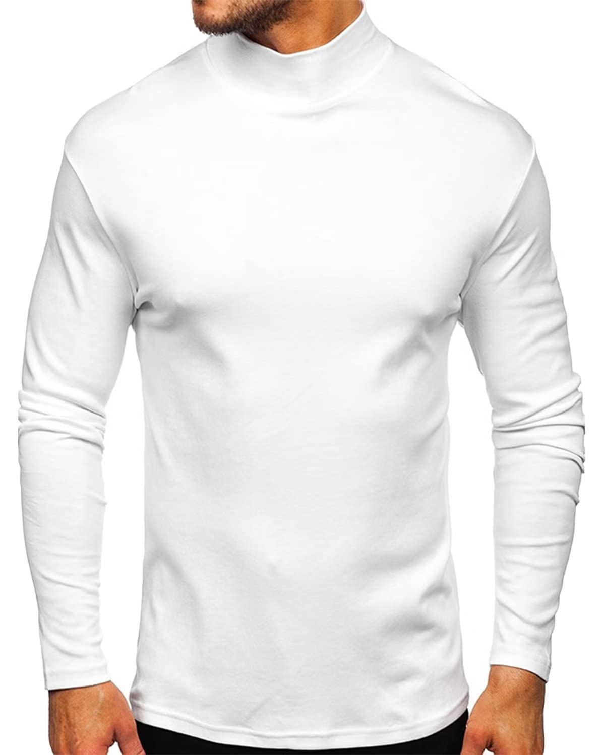 Annystore Men’s Turtleneck Sweater Slim Fit Mock Turtleneck Knitted Casual Thermal Pullover Sweater White