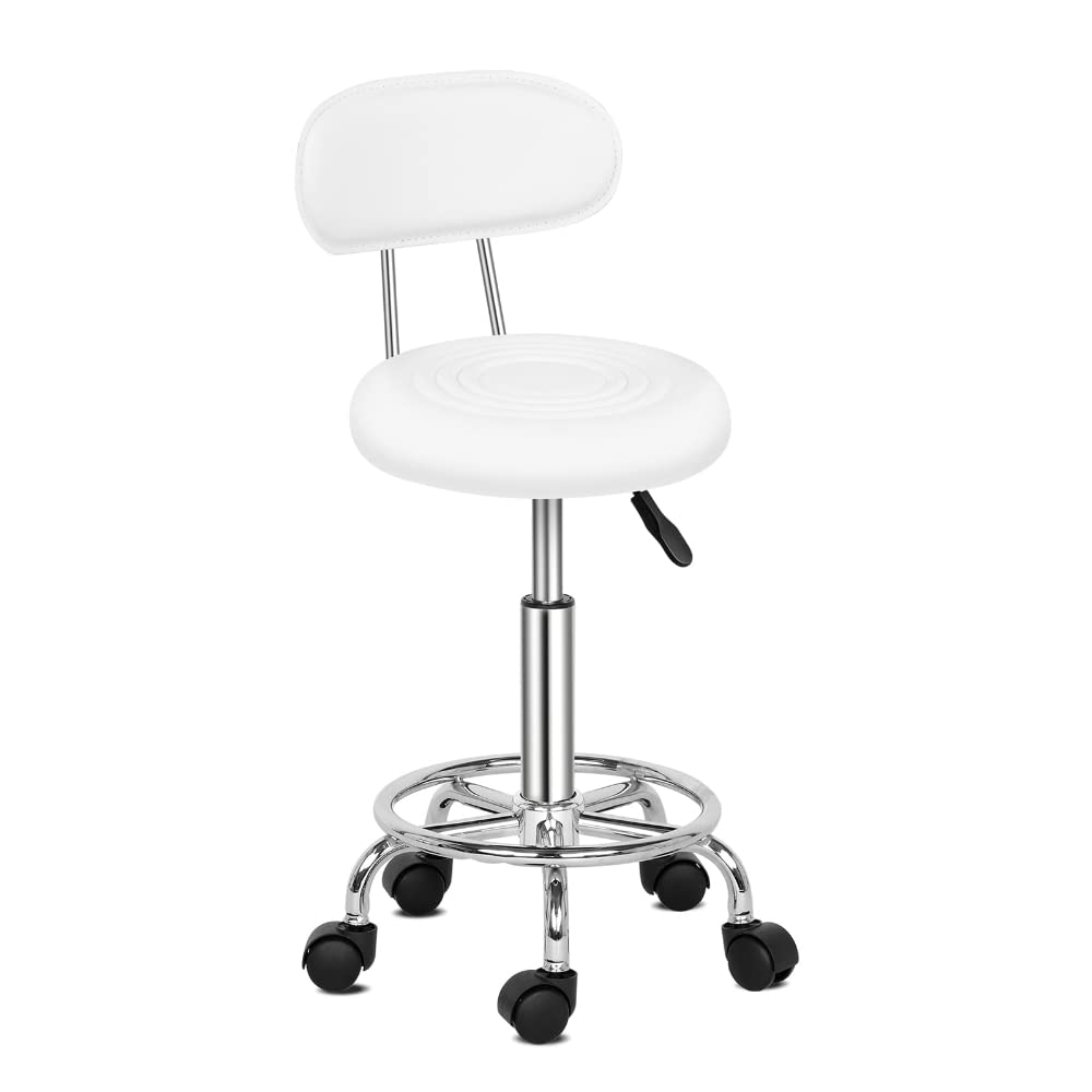 BADALO Adjustable Hydraulic Swivel Bar Salon Stool Stripe Backrest Chair, White