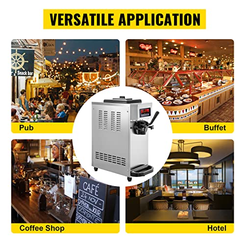 VEVOR Commercial Ice Cream Maker Mchine For Home,4.7 to 5.3 Gal/H Soft Serve Machine,1500W Countertop Soft Serve Ice Cream Machine with 1.6Gal Tank, LCD Panel, 6 Magic Heads