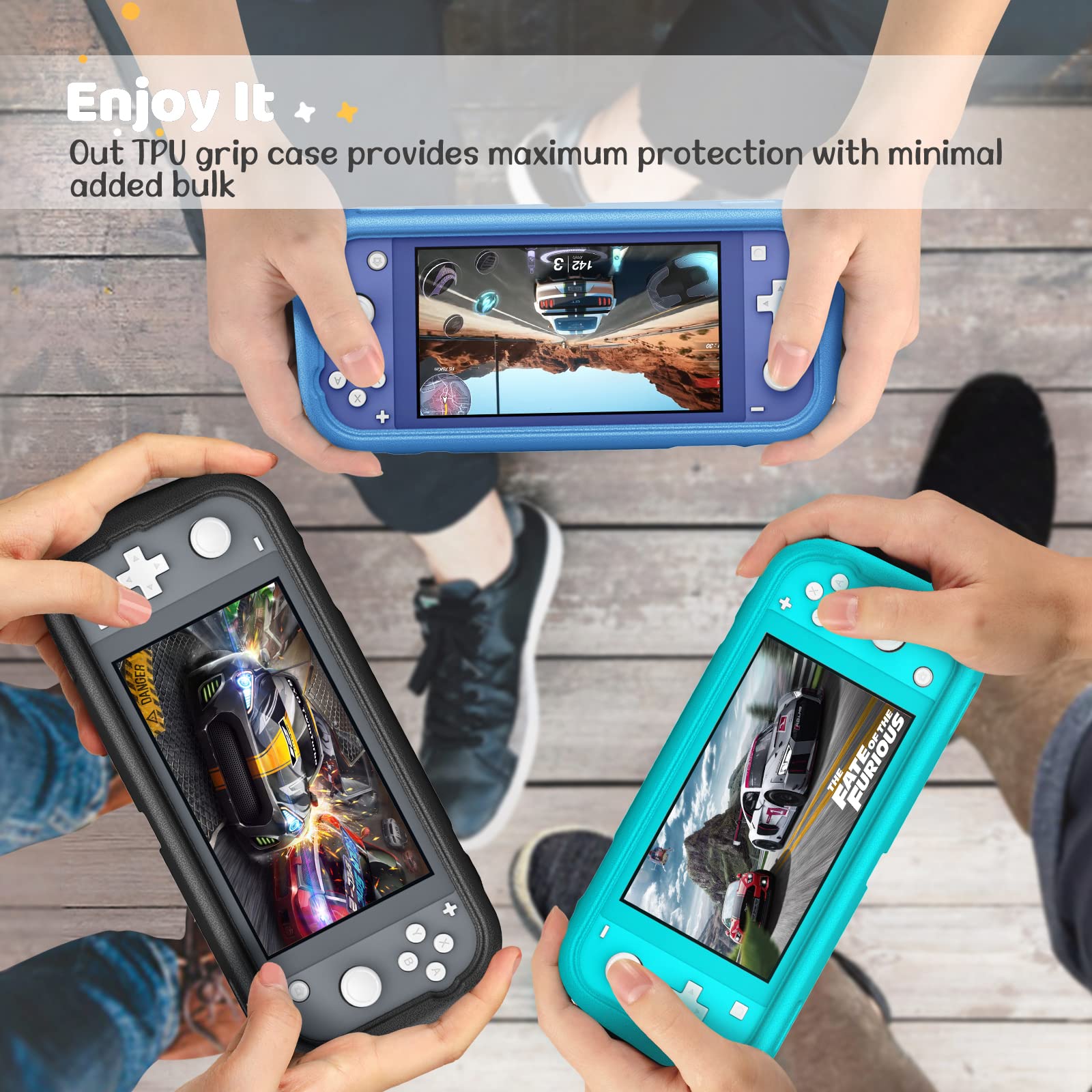 Fintie Kids Case for Nintendo Switch Lite 2019 w/2 Game Card Slots - [Ultralight] [Shockproof] Protective Cover with Ergonomic Grip, Kids Friendly Grip Case for Switch Lite Console, Black