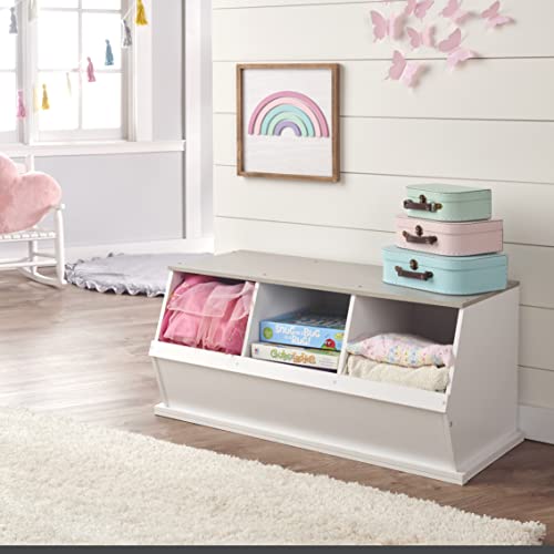 Badger Basket Three Bin Stackable Toy Storage Cubby Organizer - White/Gray Woodgrain