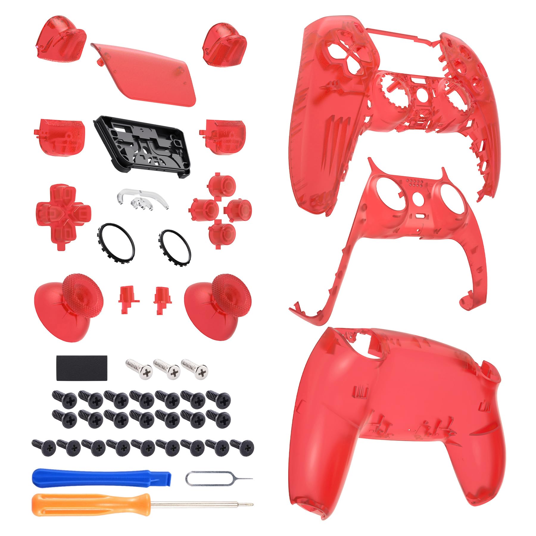 eXtremeRate Full Set Shell with Buttons Touchpad Cover, Clear Red Custom Replacement Decorative Trim Shell Front Back Plates Compatible with p s 5 Controller BDM-030 BDM-040 BDM-050