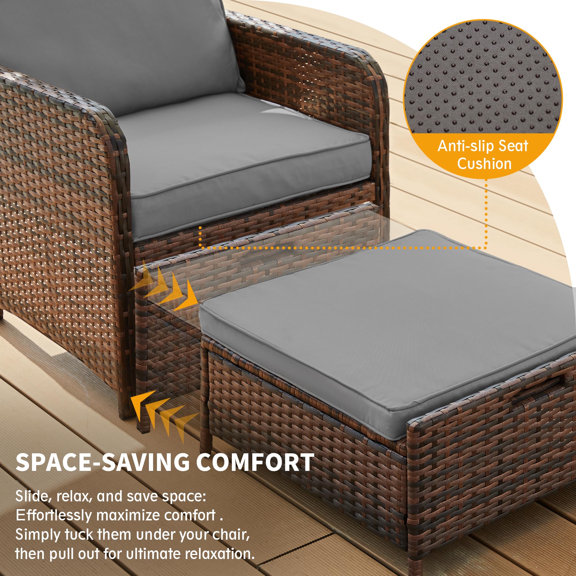 UDPATIO 5 Piece Patio Furniture Set, Outdoor Patio Conversation Rattan Chair with Ottomans w/Storage Coffee Table for Patio, Space Saving Design for Balcony Poolside Front Porch Deck, Navy