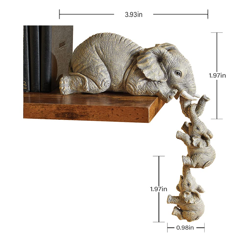 Elephant Sitter Resin Figurines, Elephant Mothers Hanging Two Babies Statue, Suitable for Home Decoration on Shelf or Table Edge, Collections Figurines Gifts for Mother's Day