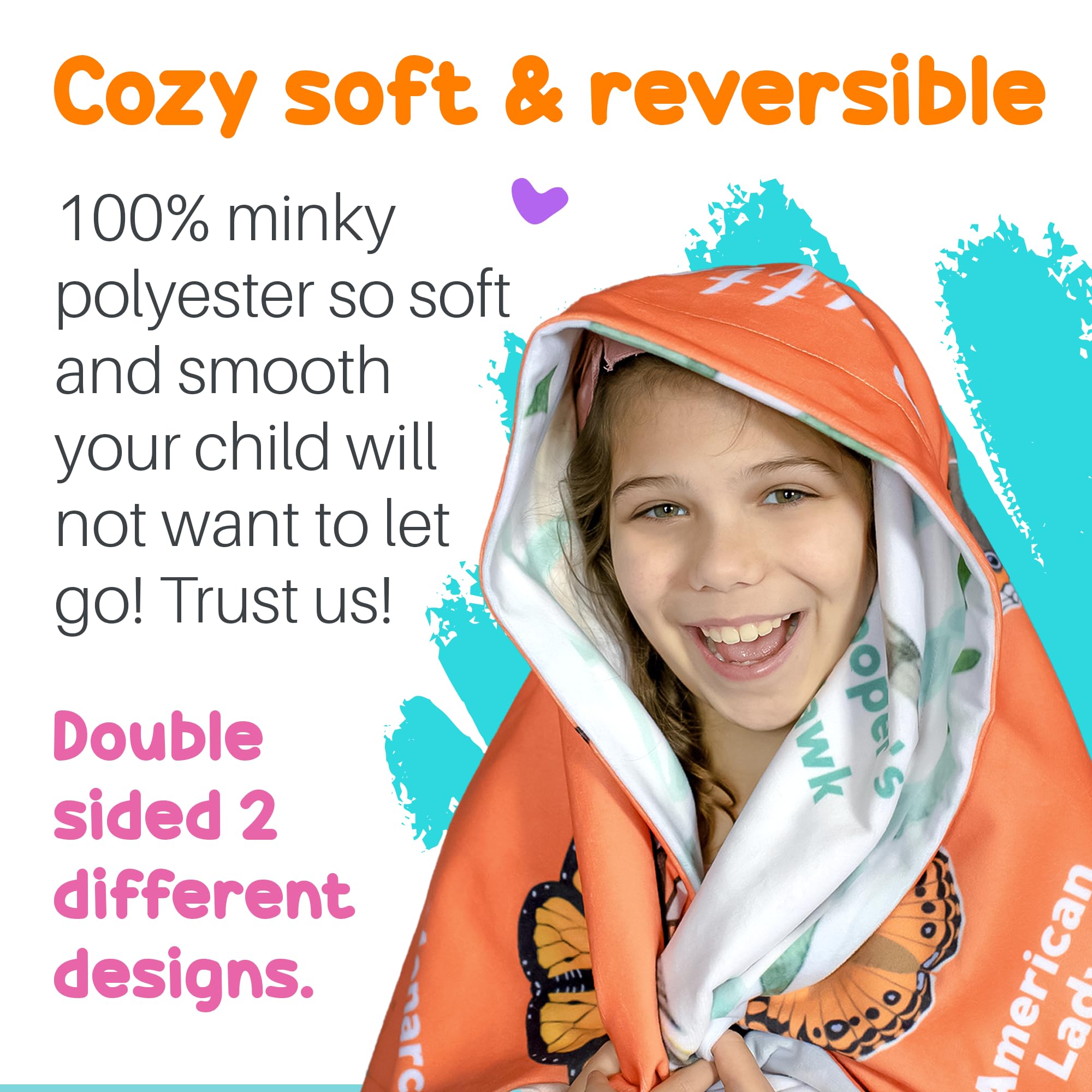 Birdy Boutique - Double Sided Learning Blanket® - Yoga and Game - Cozy Soft Minky - Great for Early Readers, Homeschoolers, PreK, Kindergarten - 50" X 60"