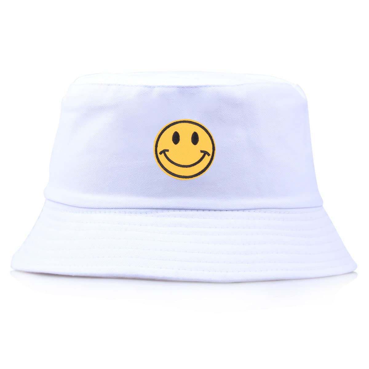 Anroll Unisex Smiling Face Embroidered Bucket Hats Sun Hat for Womens Men (White)