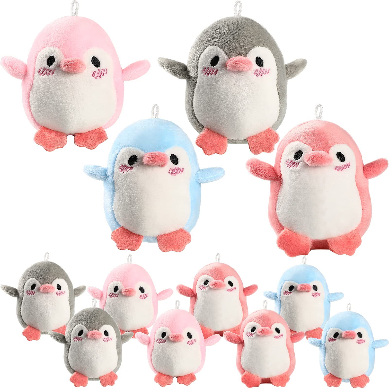 Kasyat 12 Pieces Mini Plush Penguin Stuffed Toys Animal, Cute Small Baby Penguin Stuffed Doll Keyholder Bag Pendant Valentine's Day Birthday Party Favor Present for Boys Girls(Likable Style)