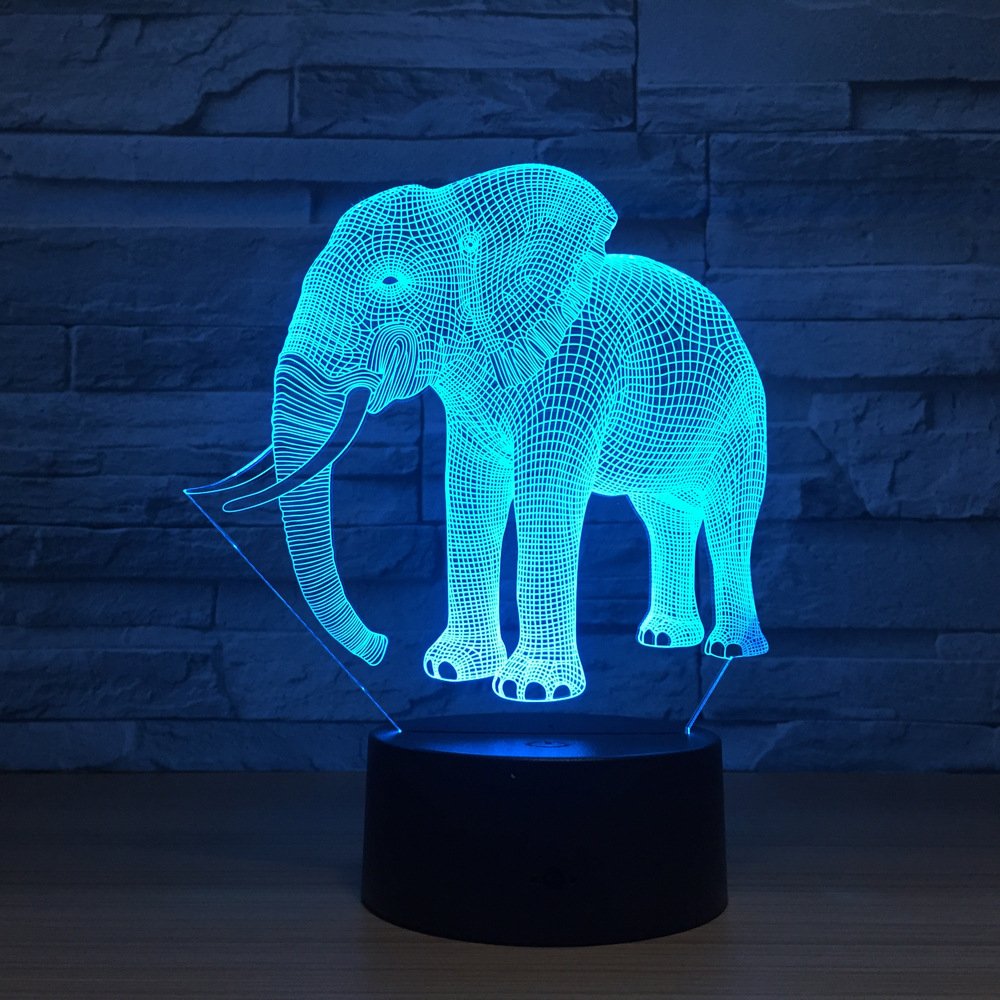 KIVVEE Elephant 3D Lamp Illusion 2D Night Light Xmas Chirstmas Festival Birthday Valentines Day Lovers Gift Nursery Bedroom Desk Table Decor for Baby Boys Kids Children