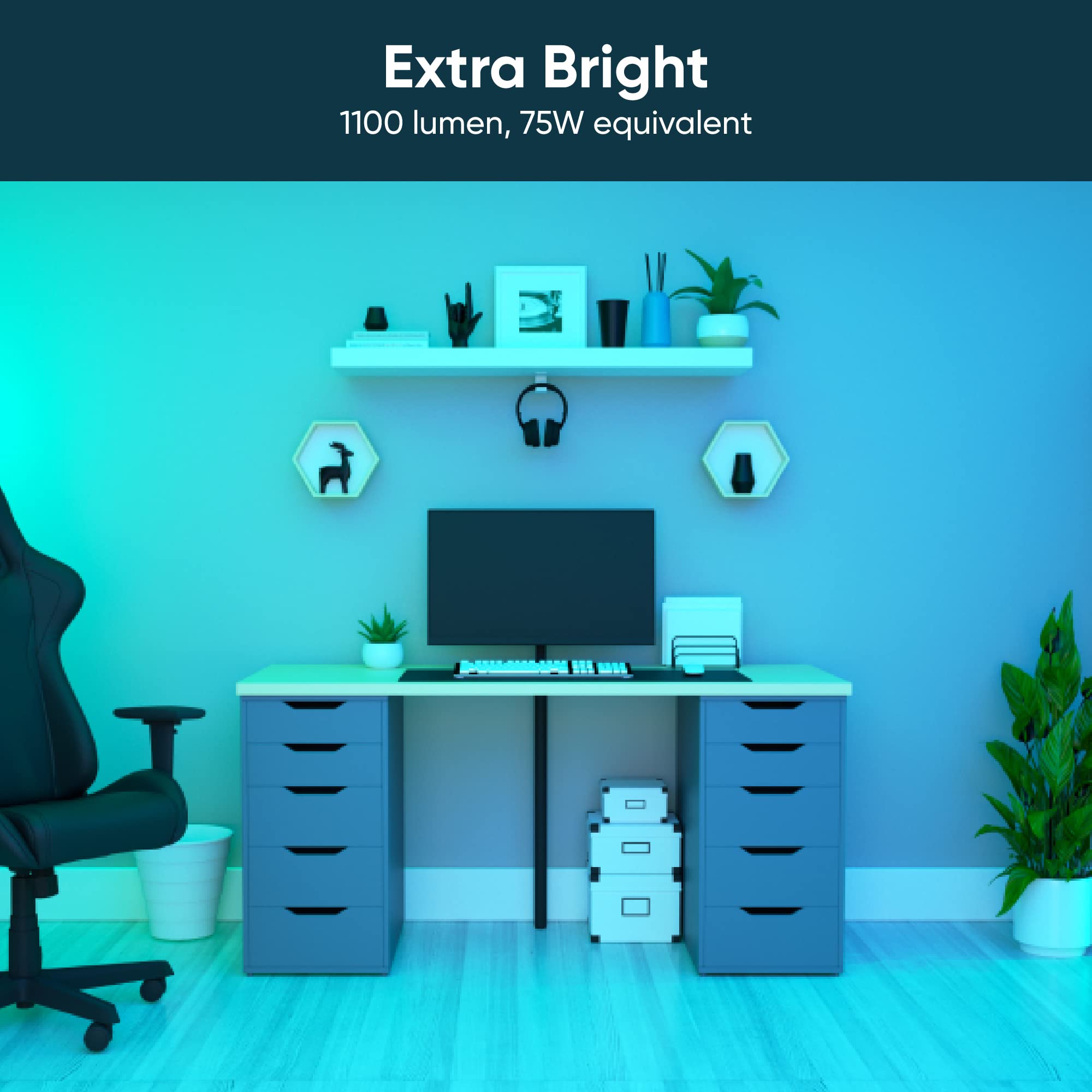 Wyze Bulb Color, 1100 Lumen WiFi RGB and Tunable White A19 Smart Bulb, Works with Alexa and Google Assistant, Four-Pack