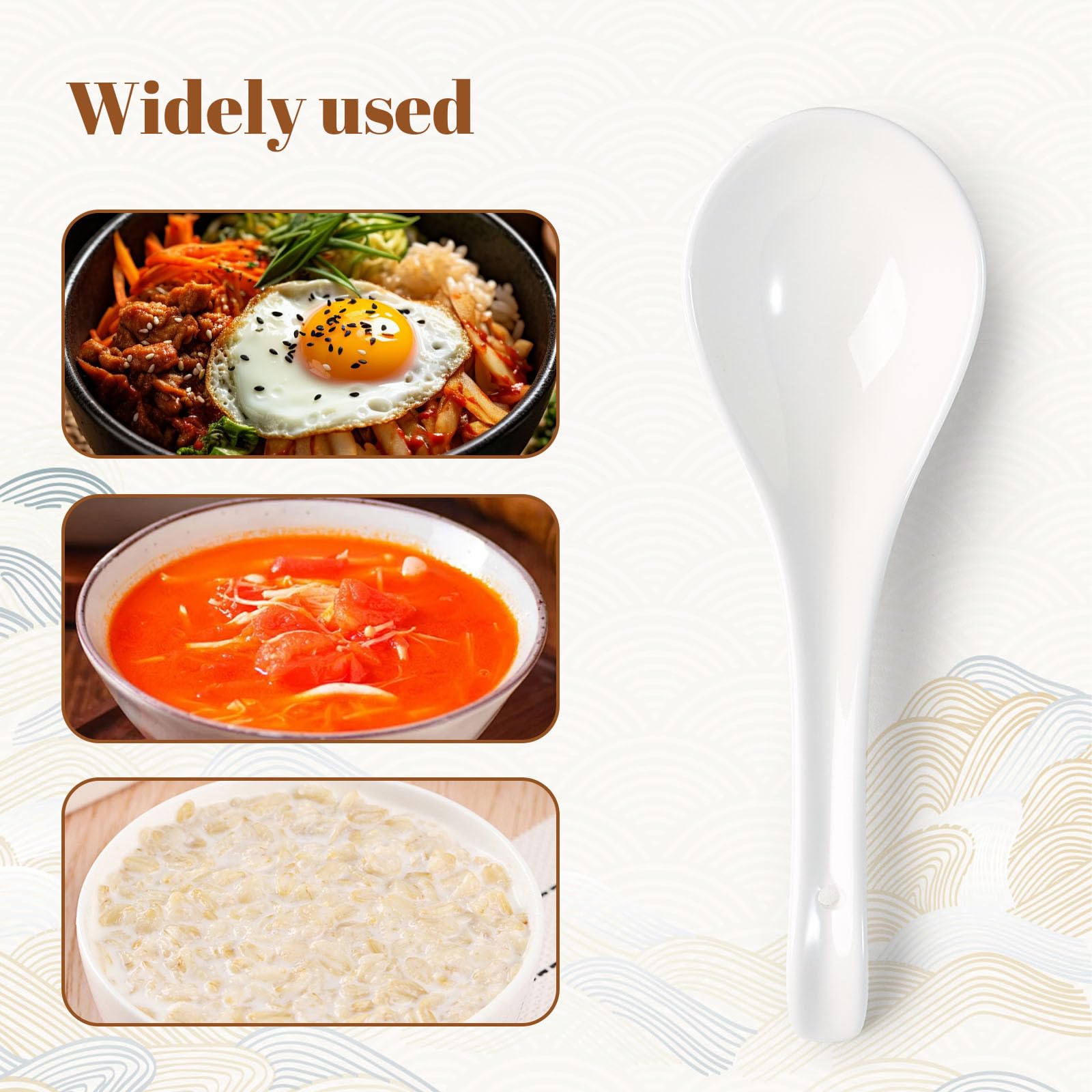 HANSGO Asian Soup Spoons Set of 6, 5.5" Ceramic Dessert Spoons for Pho Wonton Dumpling Ramen Miso Macaron, Dishwasher & Oven Safe