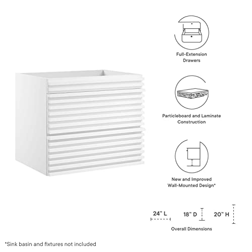 Modway Render 23.5" MDF Wood Wall-Mount Bathroom Vanity Cabinet in White