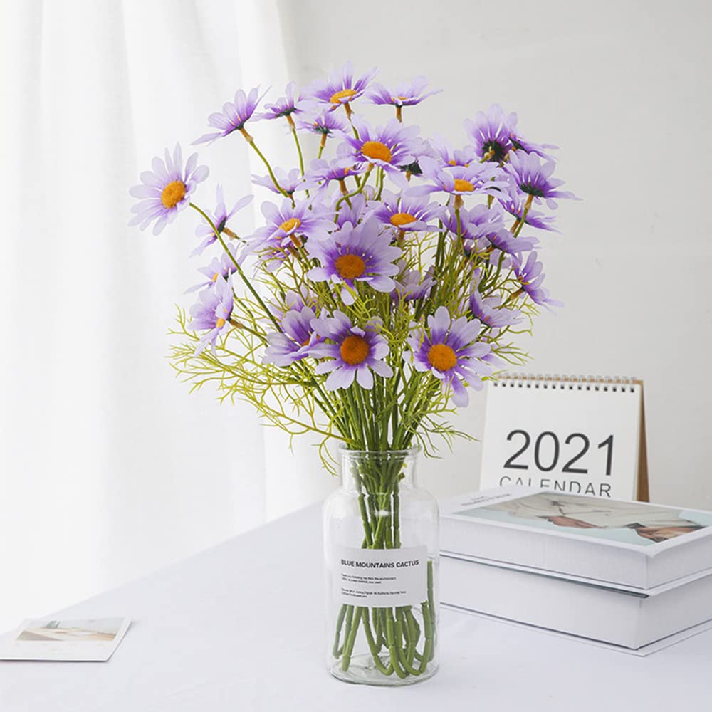 MexSpFit Artificial Flowers Outdoors Fake Daisy,20 Bundles Silk Daisy,Fake Fall Flowers for Decoration,No Fade UV Resistant for Home Indoor Outside Hanging Planter Garden Wedding (Purple, 10)