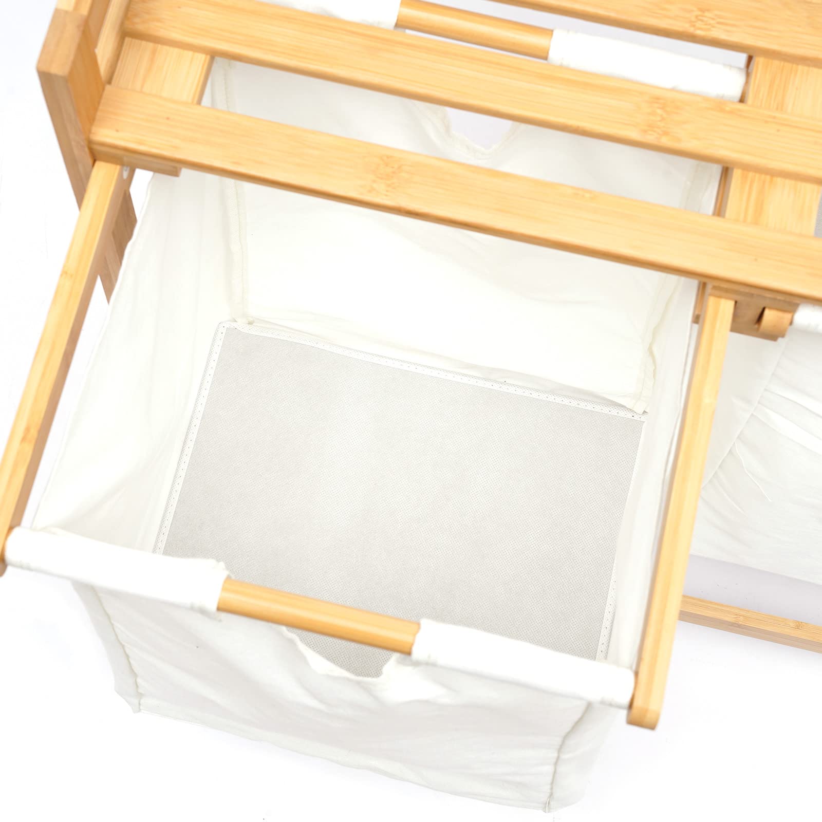 Bamboo Laundry Hamper Basket,Portable Laundry Basket,2 Sections Laundry Clothes Hamper Sorter with Removable Sliding Bag Shelf,Storage Wooden Laundry Sorter for Bedroom,Laundry,Bathroom
