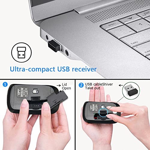 areclern Portable Wireless Mouse Ergonomic Rechargeable Silent with Receiver Mice Gaming Mouse Computer Accessories for Laptop PC White