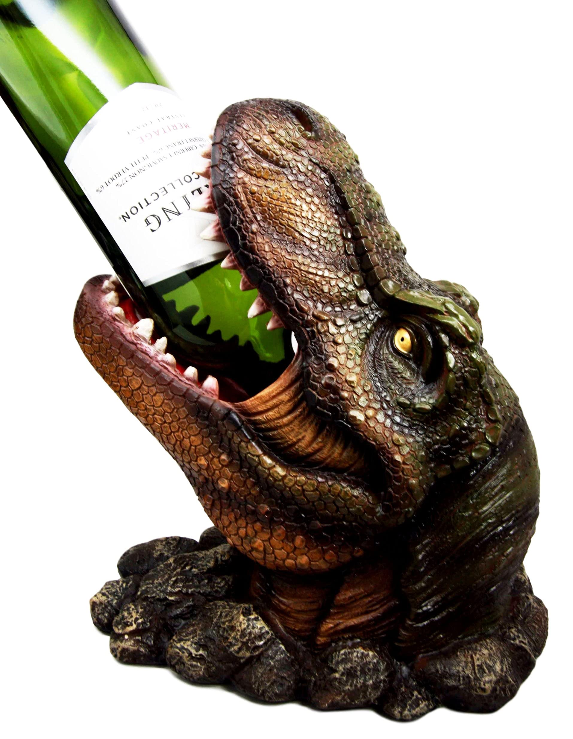 Ebros Large Prehistoric Dinosaur T-Rex Head Wine Bottle Holder 10.75" Tall Caddy Figurine Jurassic Era Trex Statue Kitchen and Dining Decor Party Hosting Prop Tyrannosaurus Rex Dinosaurs