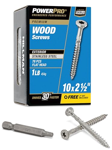 Power Pro Premium 305 Stainless Steel Wood Screws (#10 x 2-1/2") - 1lb Box