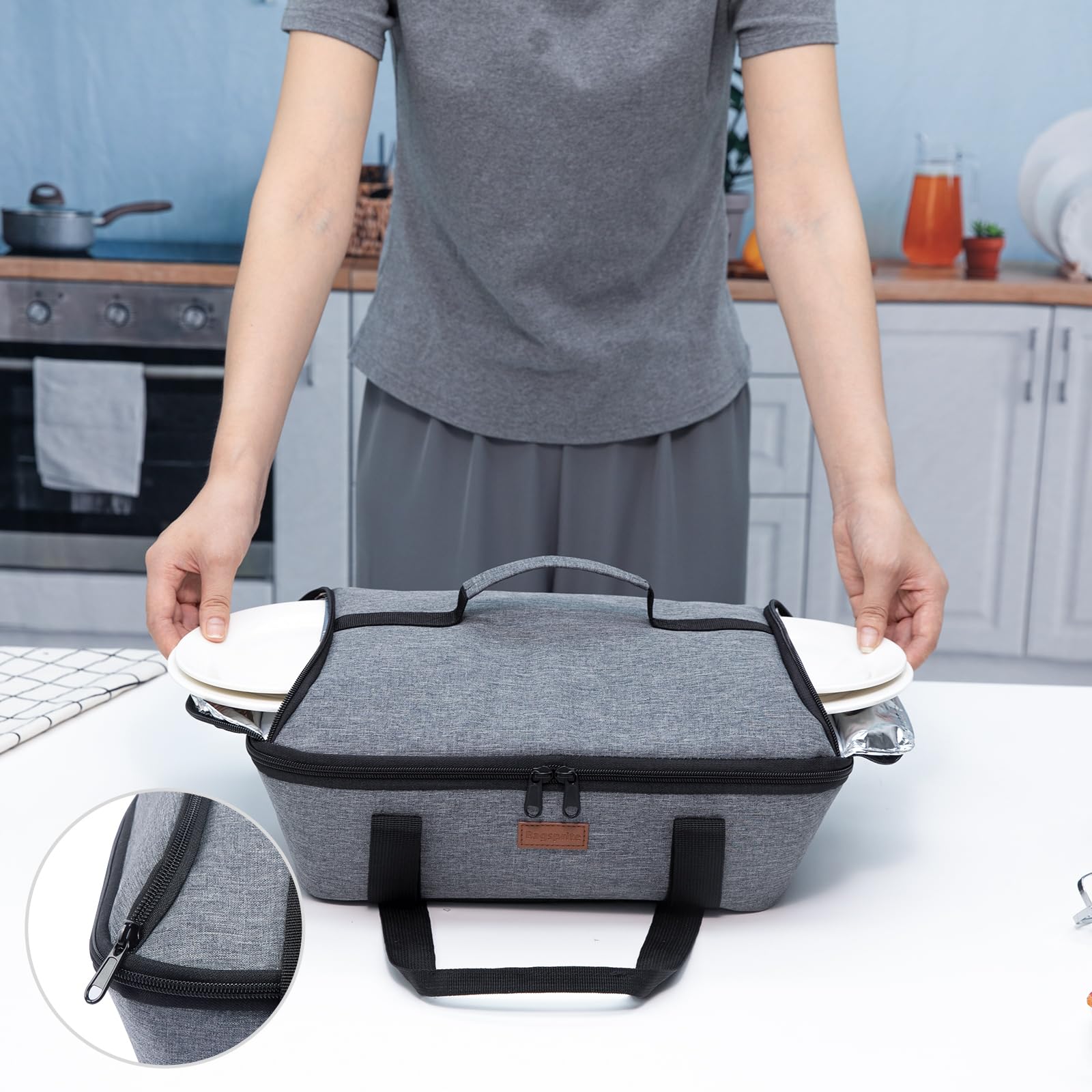BAGSPRITE Casserole Dish Carrier Insulated - Hot Casserole Dish Carrying Case - Food Carrier for Pockluck Fits 9" x 13" Baking Dish, Fancy Panz,Lasagna Pan