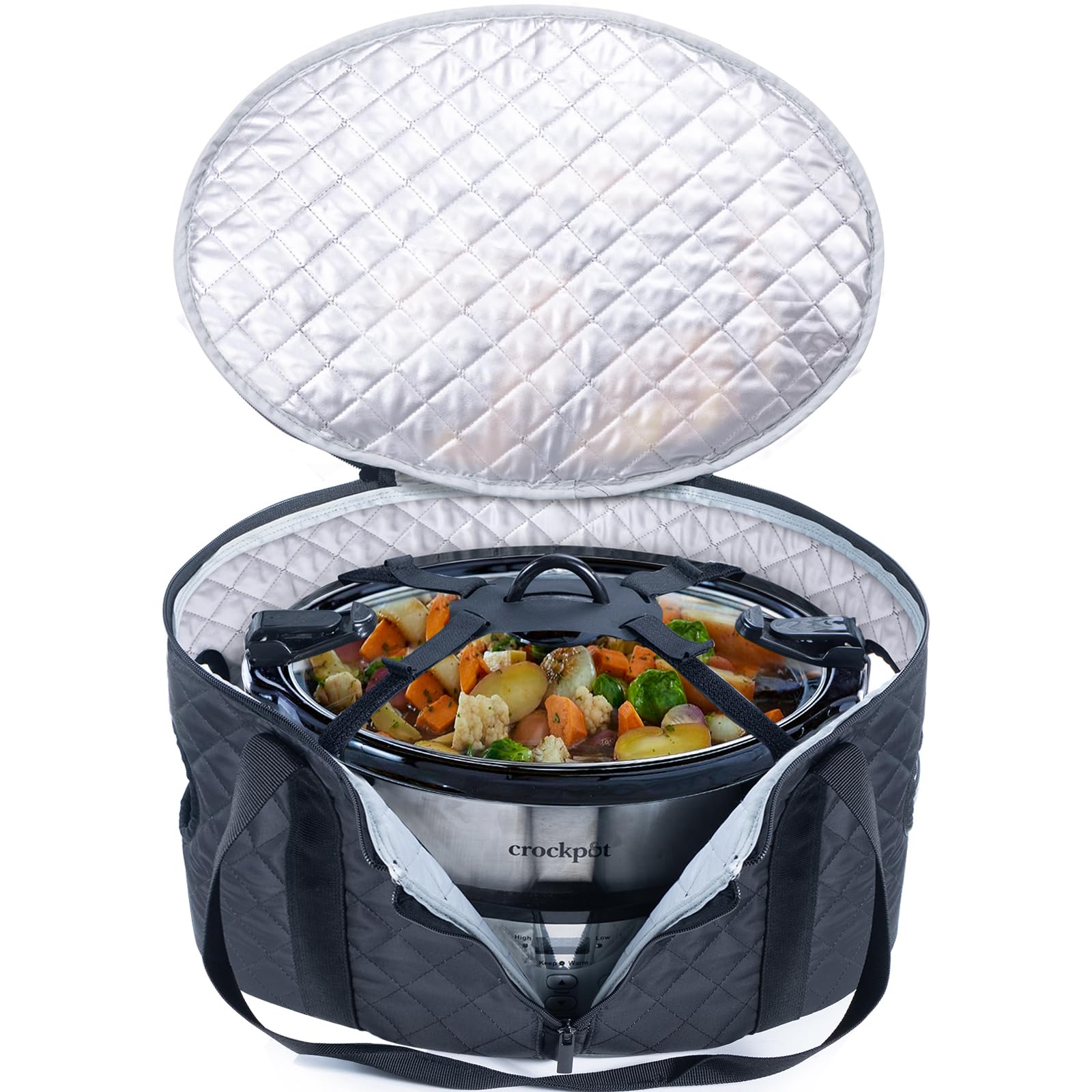 BAGSPRITE Slow Cooker Carrying Case Compatible with 6-8 Quart Crockpot Carrier for Hot Food and Hamlton Beach Slow Cooker Tote with Lid Fastener for Crock-pot Dust Cover Applicances
