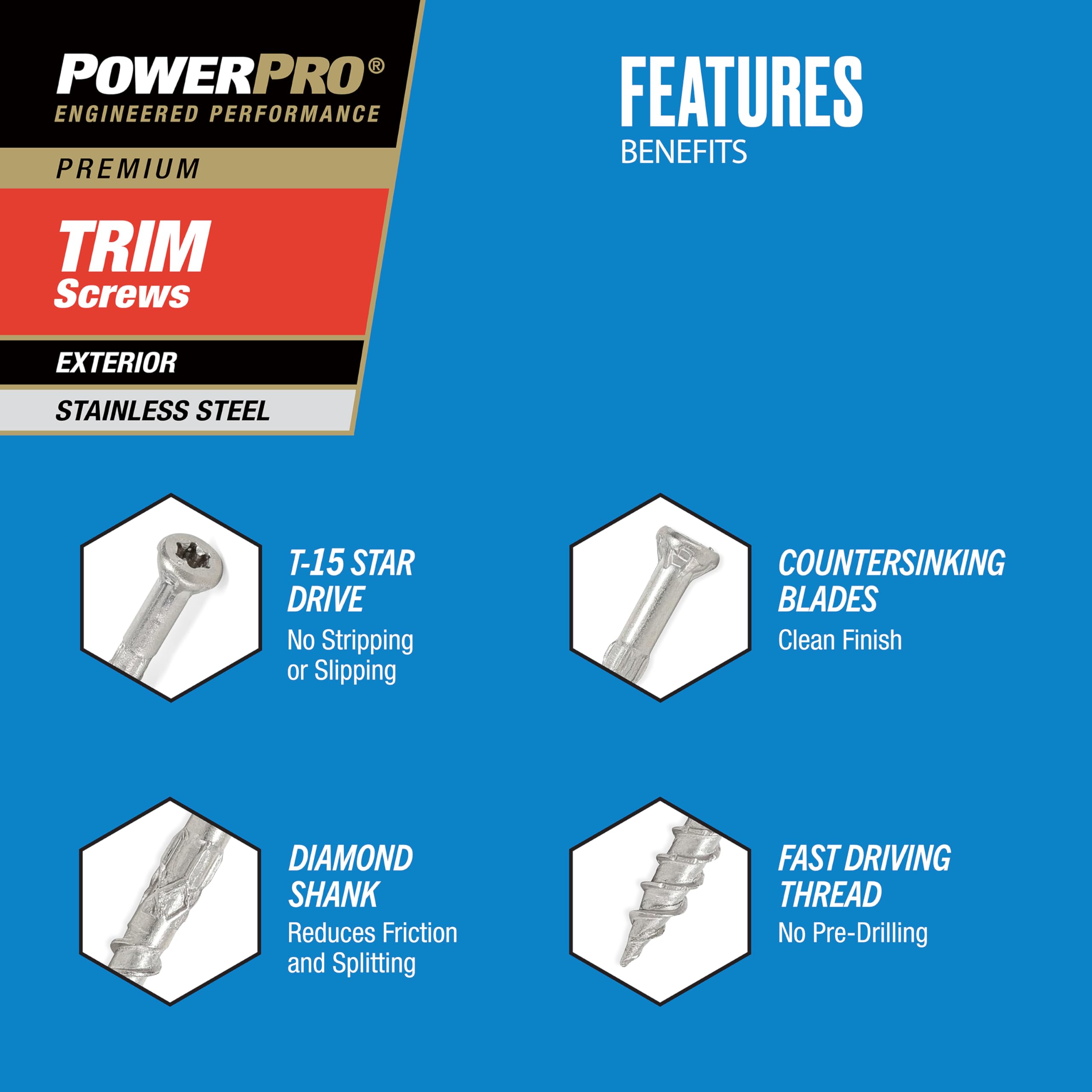 Power Pro Premium 305 Stainless Steel Trim Screws (#8 x 3") - 1lb Box