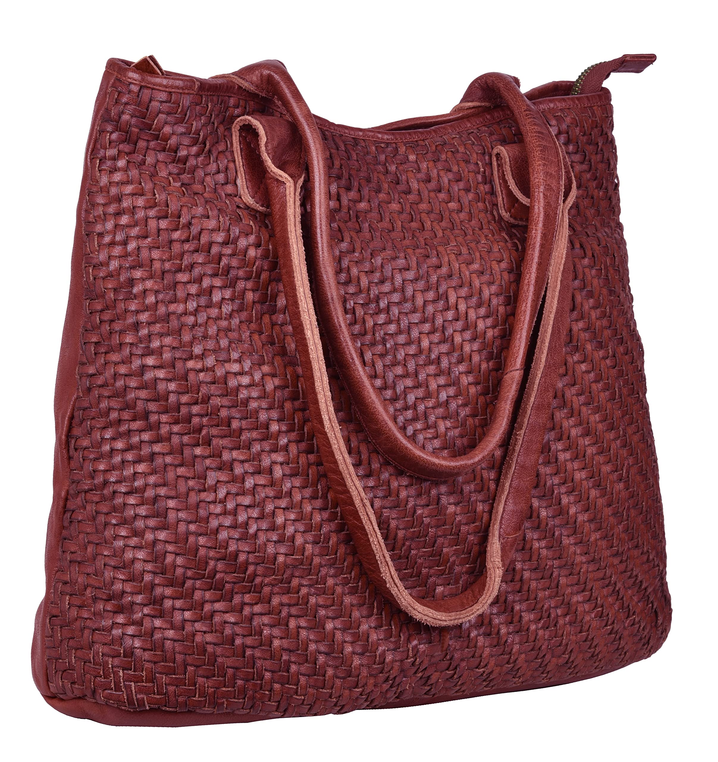 ANTONIO VALERIA Alice Red Braided Washed Leather HandBag for Women
