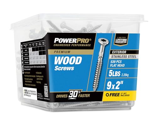 Power Pro Premium 305 Stainless Steel Wood Screws (#9 x 2") - 5lb Box