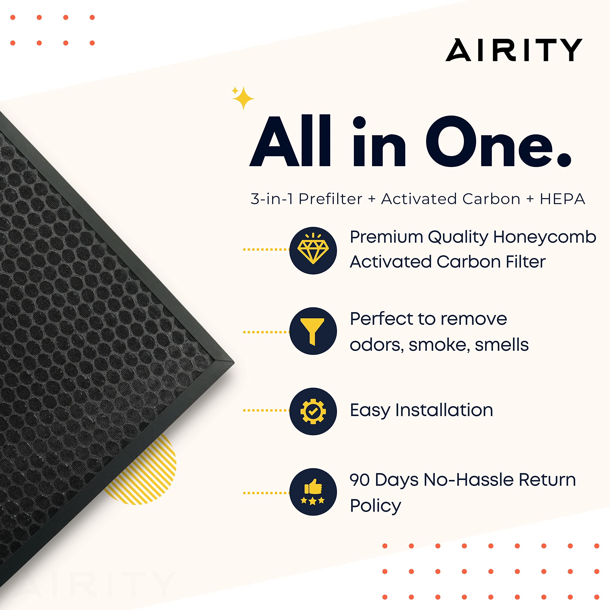 Airity MSA3/MSA3S Air Purifier Replacement Filter Compatible with Membrane Solutions MSA3 and MSA3S Smart Air Purifier | MSA3/MSA3S Filter Replacement | 3-in-1 True HEPA Filter Technology (2 Pack)