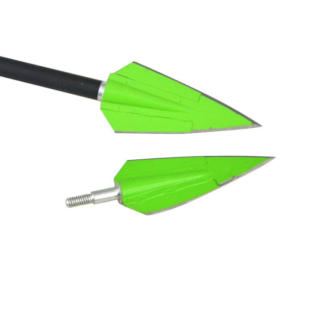 AMEYXGS 6 Pack 150 Grain Archery Hunting Broadheads 2 Blades Screw in Arrowheads for Compound Bow Crossbow Hunting and Target Practice (6pcs Green + broadheads case)