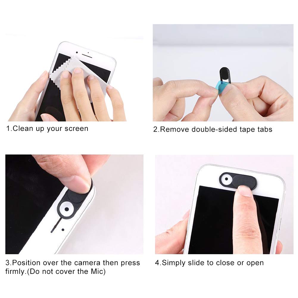 Wareway Webcam Cover Slide Ultra Thin Metal Camera Cover for iPhone iPad PC Computer MacBook Pro Surface Tablets, Smartphone Enhanced Privacy & Security Protection (Black Pack of 6)