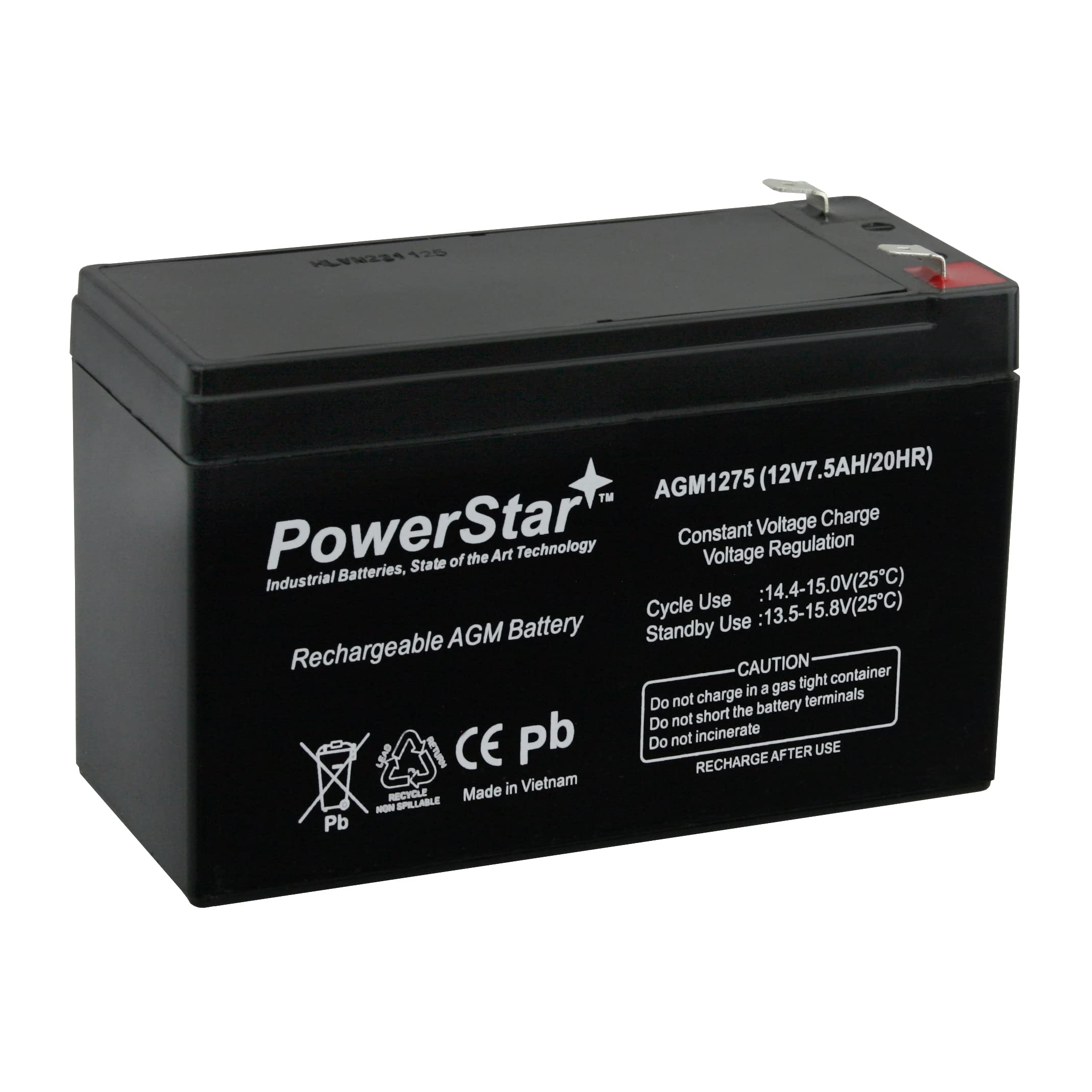 PowerStar WKA12-7.5F Sealed Battery Replacement for 12V 7.5AH 8ah 9AH F2/F1