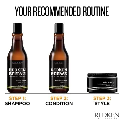 Redken Brews Clay Pomade For Men | Men's Volumizing Clay Pomade | Long-Lasting High Hold | Matte Finish | For Fine And Medium Hair Types | 3.4 Fl. Oz