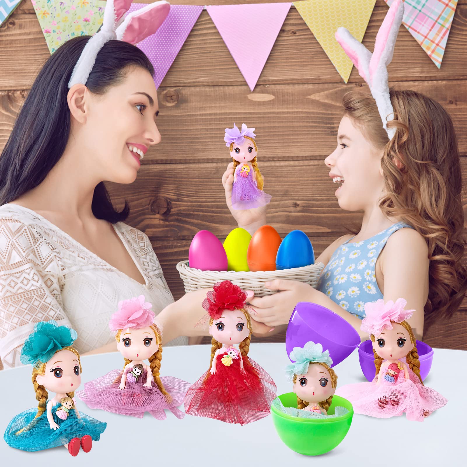 Easter Eggs Basket Stuffers with Fashion Beauty Doll, 6 PCS Jumbo Surprise Eggs for Girls Toddler Kids Gift Easter Basket Stuffers Fillers