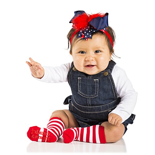 juDanzy knee high tall socks with grips for babies, toddlers, and children (4-6 Years, Red/White & Black/White)…