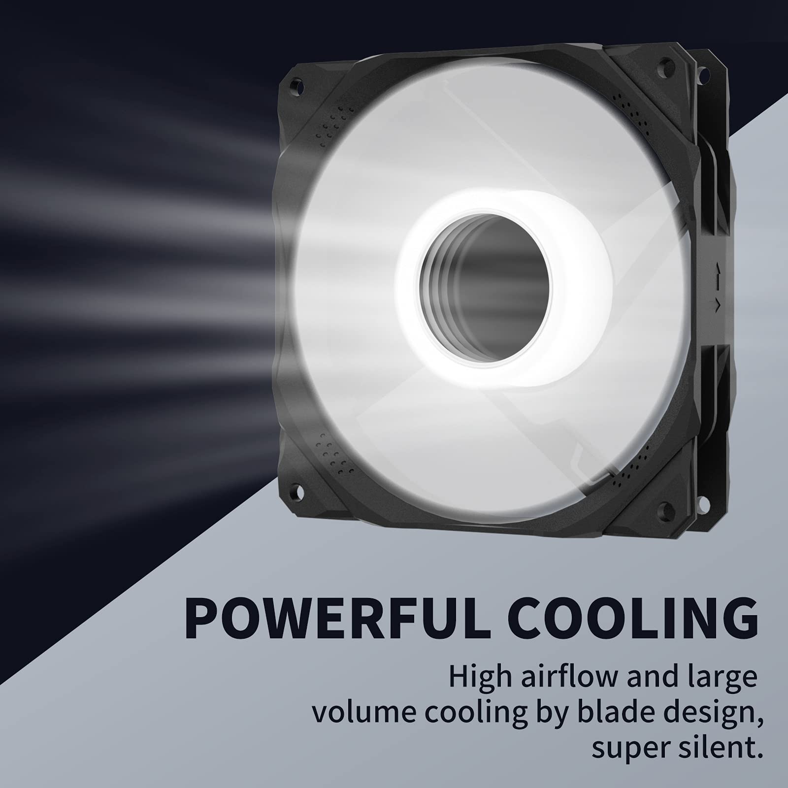 upHere 120mm PC Case Fan, 3-Pin, Infinity White Ring LED, 6.36W, 12V, 2000 RPM, 2E+1 dB, Desktop Compatible
