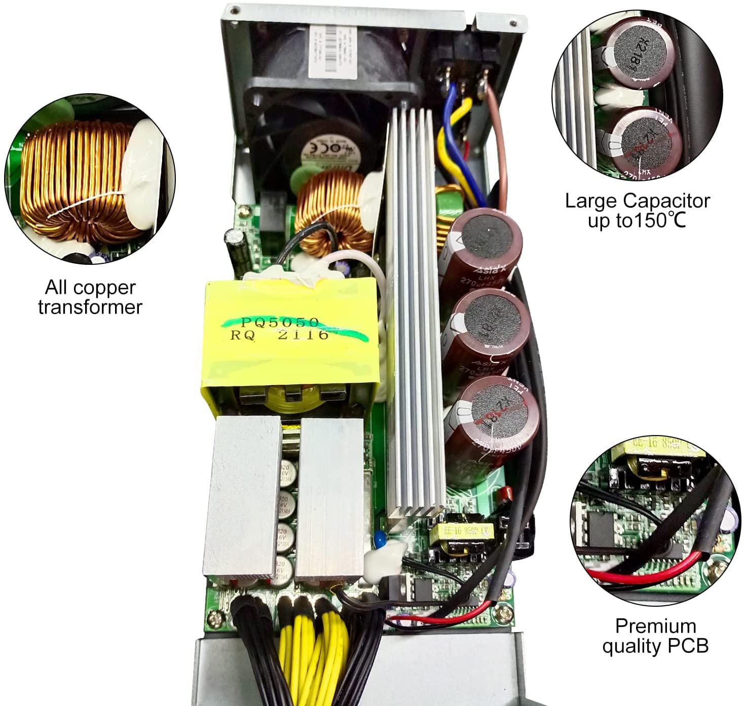 MLLIQUEA 2500W Long-line Mining Power Supply, 2U Mining Power Supply for 8 GPU BTC/ETH Rig Miner Machine, 110V-264V PSU with 12000 RPM Violent Fan