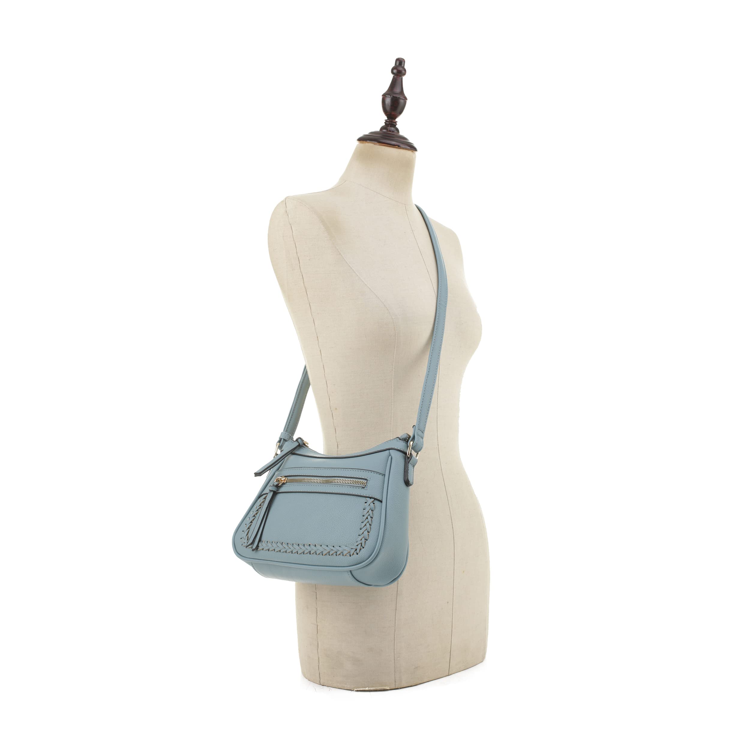 Emperia Elva Small Whipstitch Vegan Leather Crossbody Bags Shoulder Bag Purse Handbags for Women Blue