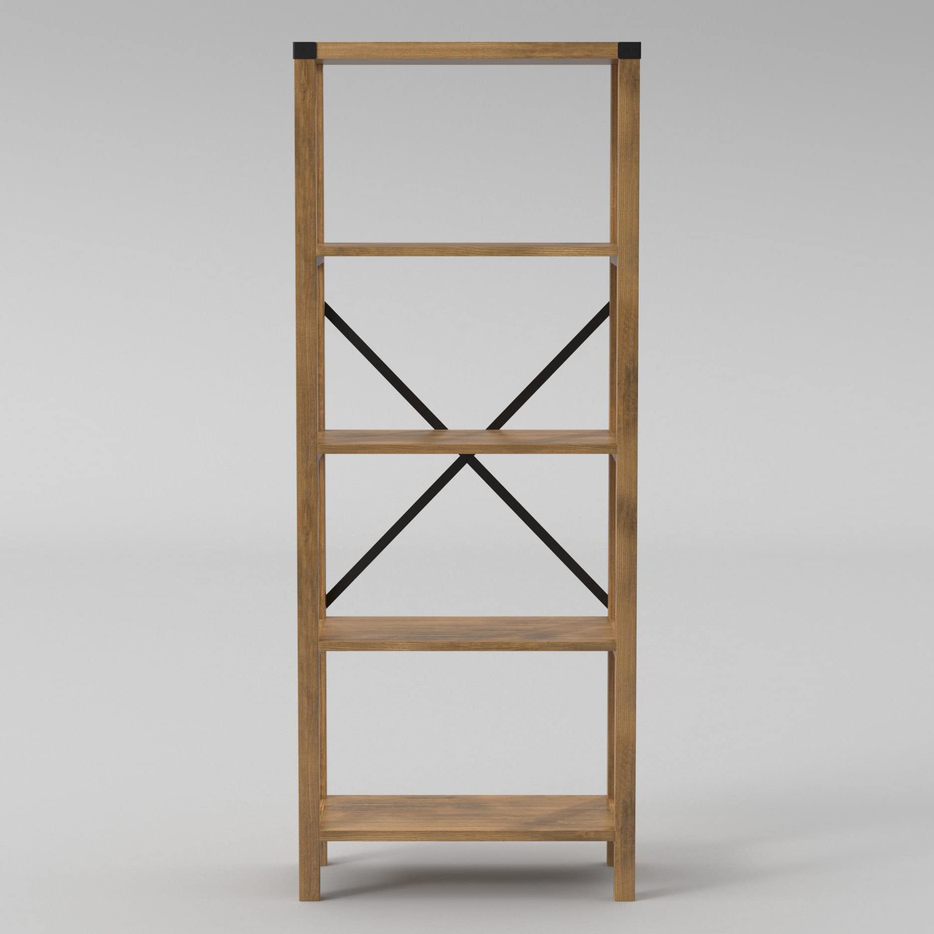 Landia Home Etagere Bookcase with 5 Tier Storage, Metal Plated Top Edges, Industrial Design, Brown