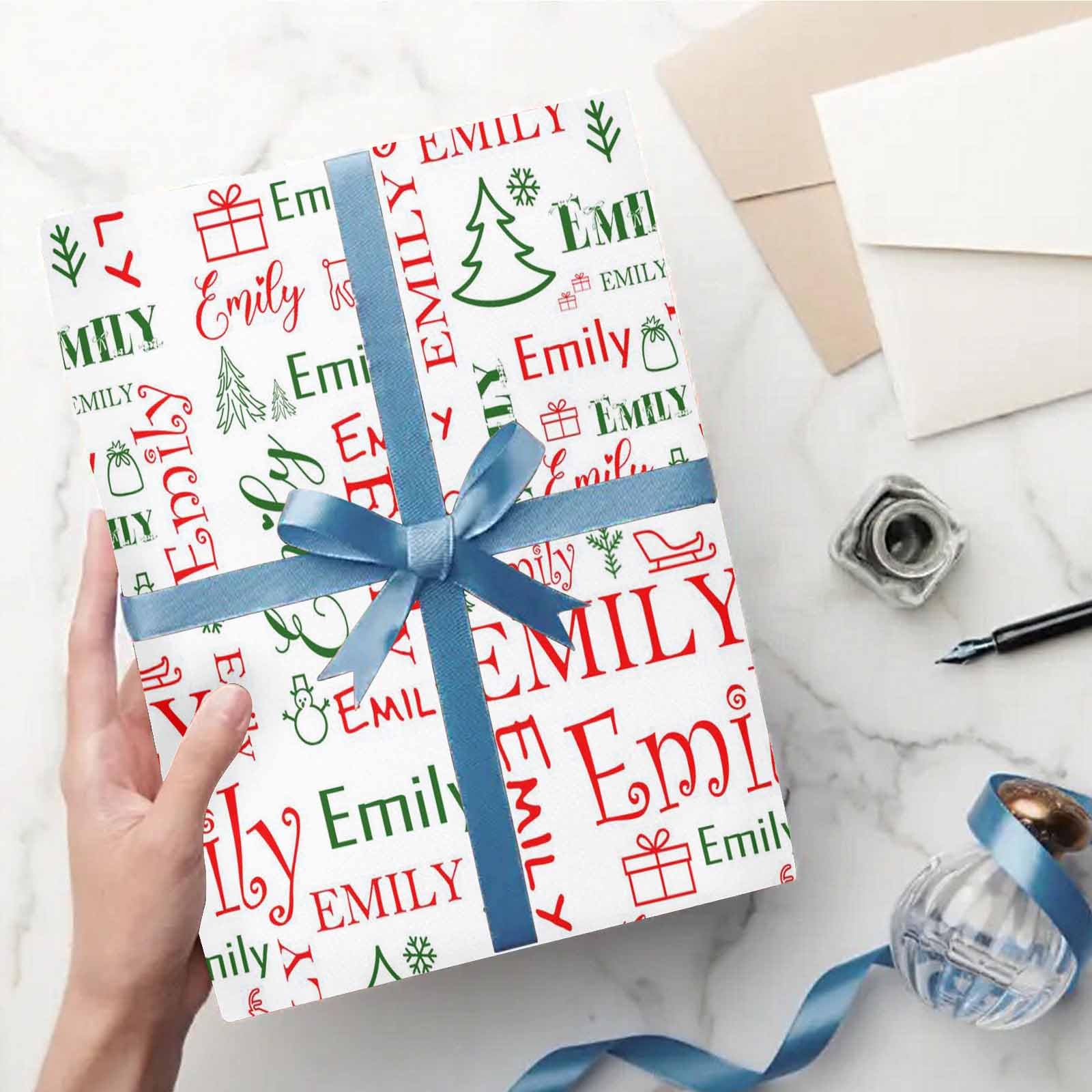 Artsadd Custom Christmas Wrapping Paper Rolls with Name Xmas Personalized Birthday Gift Wrapping Paper for Kids Men Women 58"x 23"