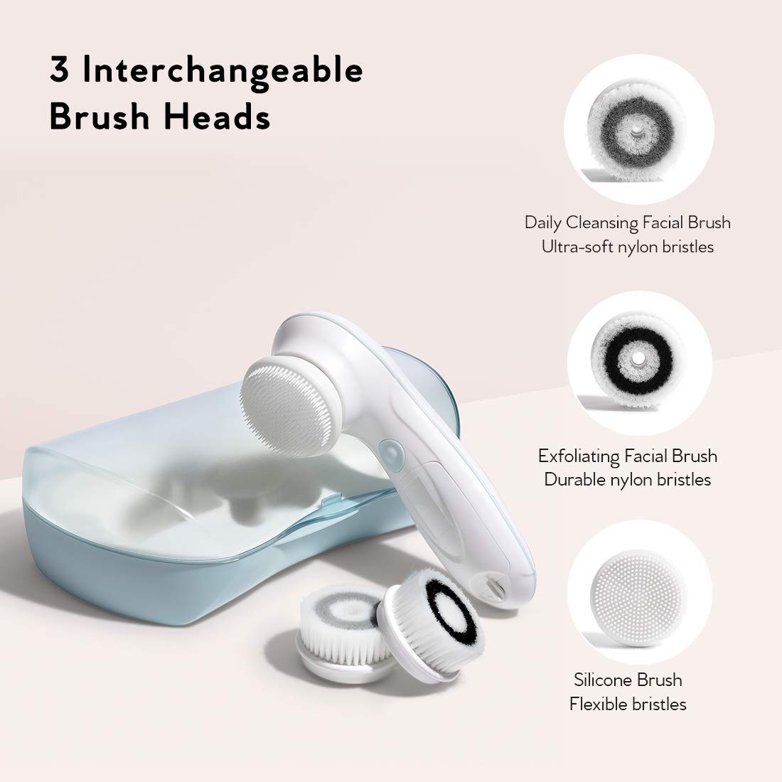 My Life My Shop Ultimate Spin Facial Cleansing Brush (Blue) Ultimate Skin Spa with 3 Interchangeable Face Brushes- Daily Cleansing, Exfoliating Brush, Silicone Brush &Protective Case