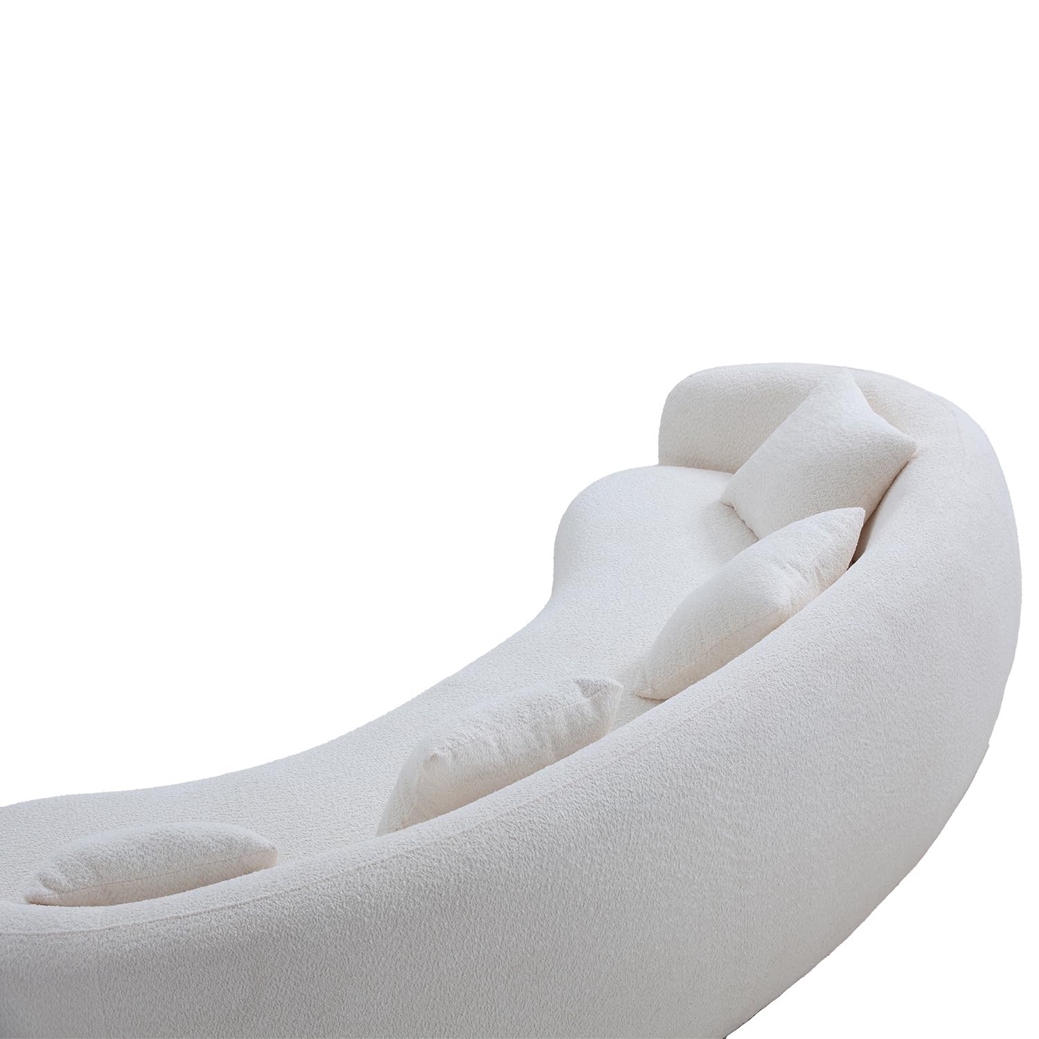 BAMOOLI 101'' Curved Sofa Couch, Mid Century Modern Half Moon Living Room Sofa, Luxury 5-Seat Sofa Round Couch with 4 Throw Pillows, Teddy Fleece Leisure Couch for Apartment, Office, Bedroom, Beige