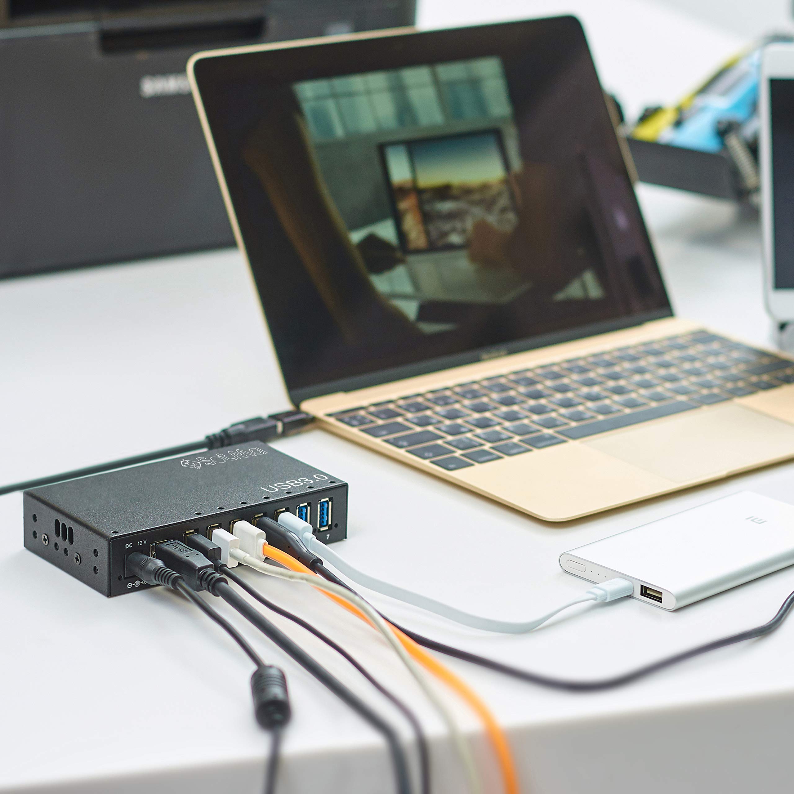USB 7 Port Hub - Powered USB 3.0 Hub - Aluminum USB Hub -USB Splitter Hub 12V 3A 36W Power Adapter