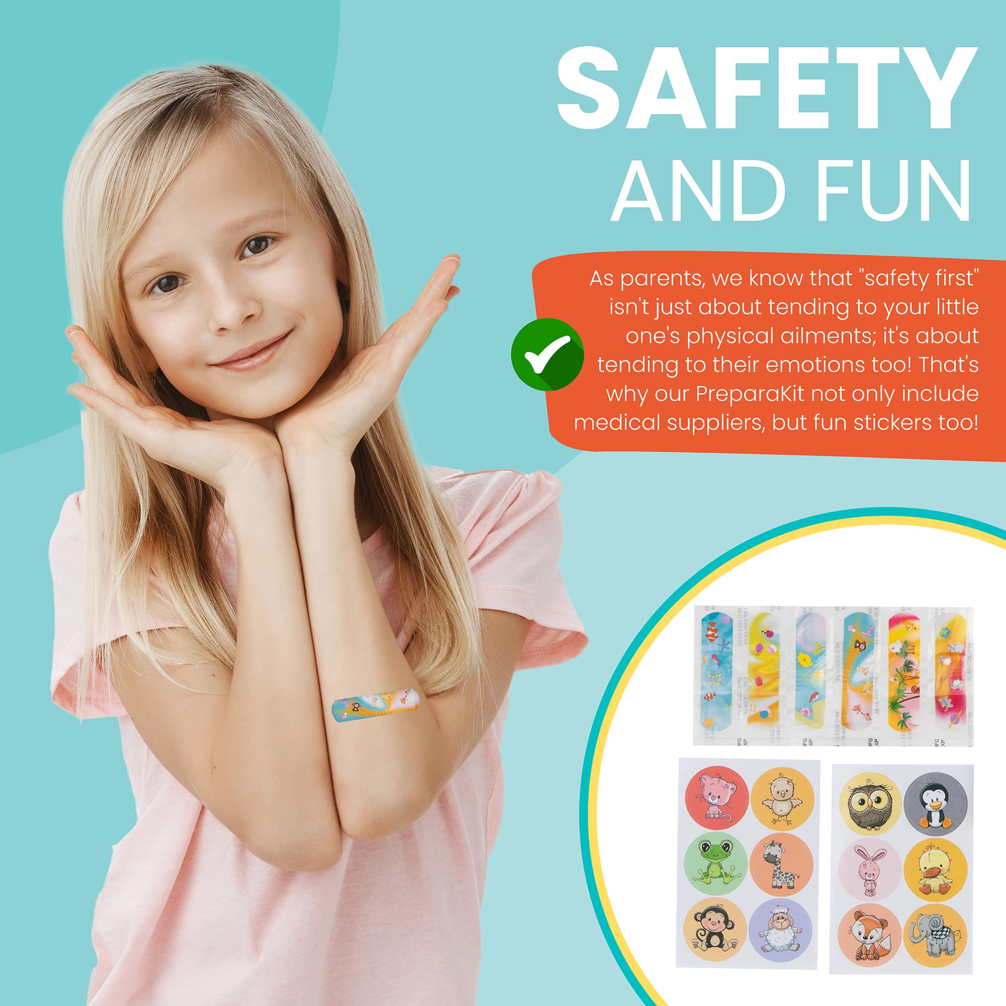 PreparaKit Travel First Aid Kit for Kids - Mini First Aid Kit for Car, Purse, Backpack, or Diaper Bag - 75 Piece Travel Medicine Kit Includes All Essential Medical Supplies - TSA-Approved (Kid Joy)