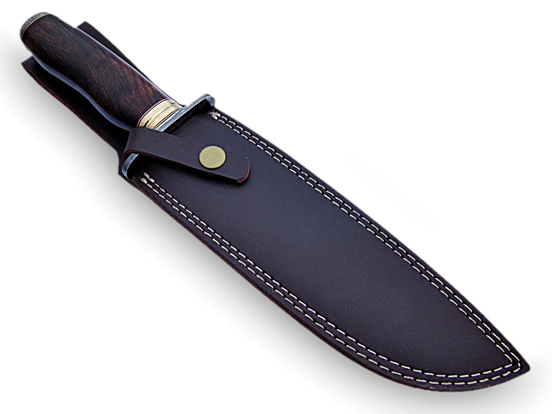 AishaTech Onkel Hunting Knife Damascus Steel Blade & Double Bolster Wood Handle