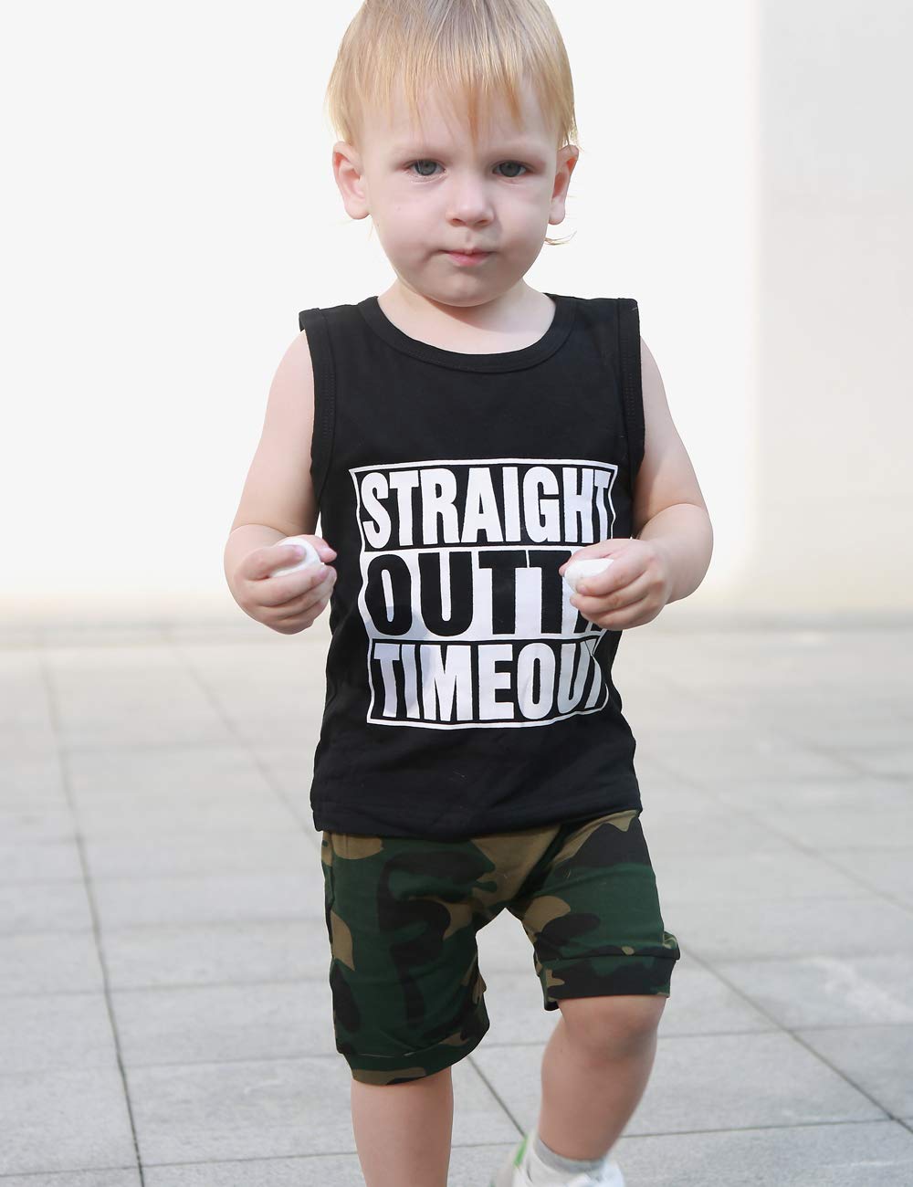 waliwali Toddler Infant Baby Boy Clothes Straight Outta Timeout Vest +Camouflage Shorts Outfit Set(18-24Months(100))