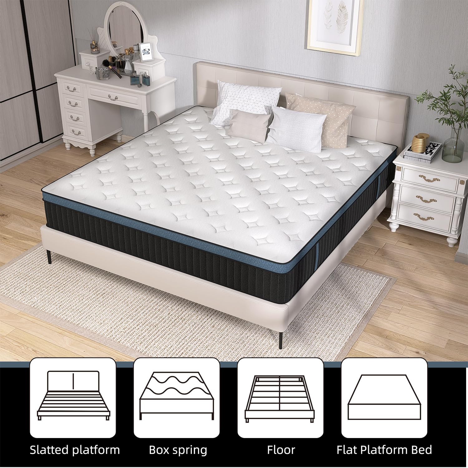 VERHOPE Queen Size Mattress,14 inch Queen Mattresses in a Box,Motion Isolation with Individual Pocket Springs,Medium Firm CertiPUR-US Memory Foam Hybrid Mattress,Edge Support