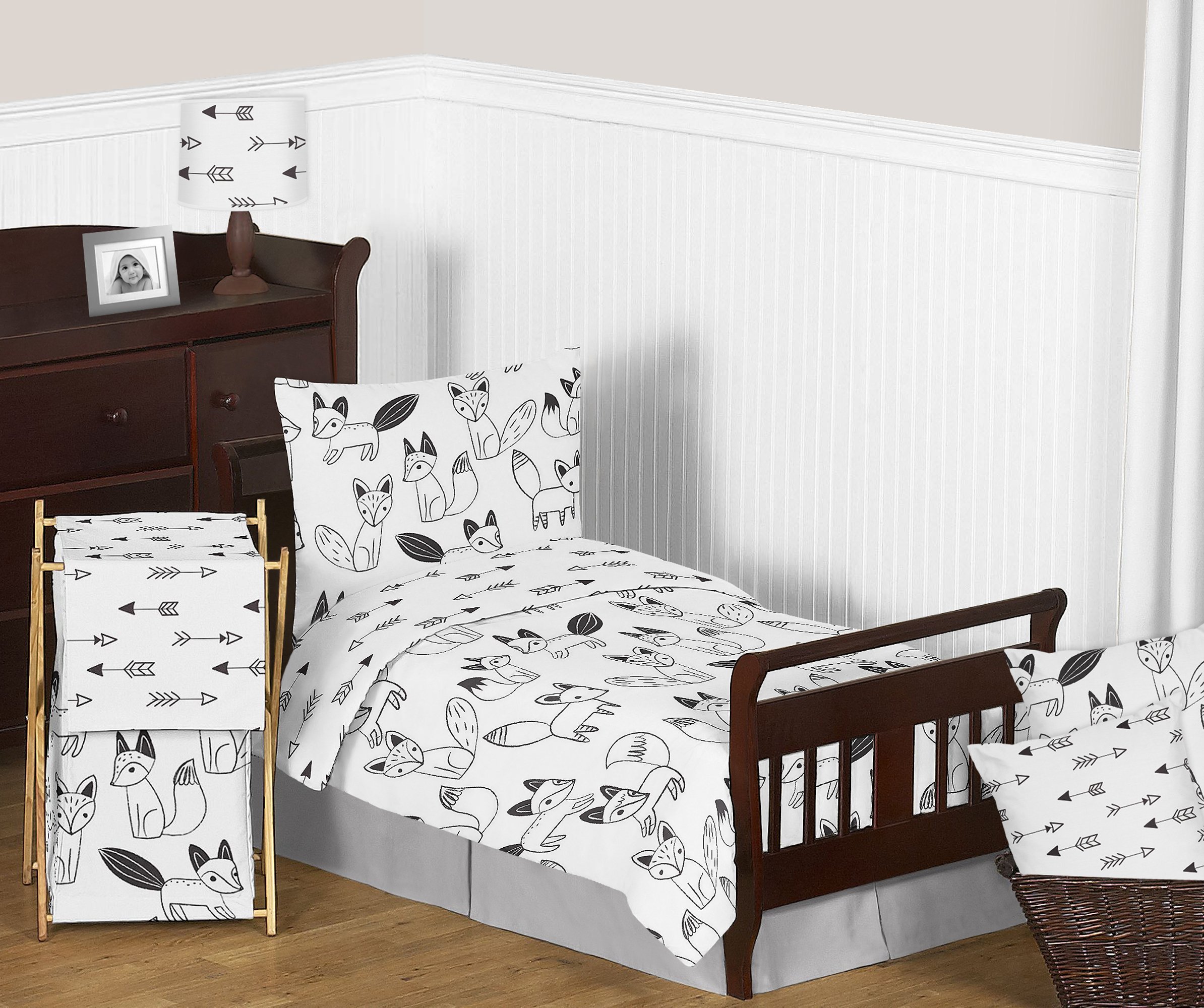 Sweet Jojo Designs Black and White Arrow Playmat Tummy Time Baby and Infant Play Mat for Black and White Fox Collection