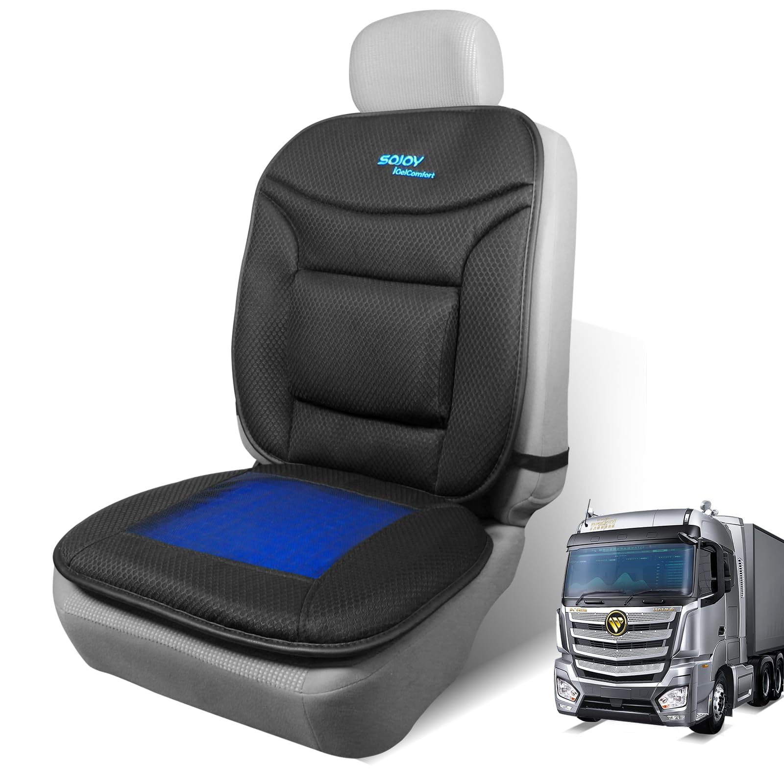 Sojoy Truck Seat Cushion with Firm Lumbar Support,Gel Seat Cushion with Upper Lower Back Support Pillow for Office,Car,Truck, Pain Relief Coccyx Seat Cushion