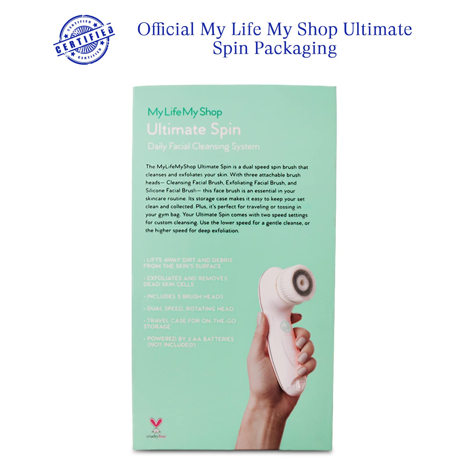 My Life My Shop Ultimate Spin Facial Cleansing Brush (Blue) Ultimate Skin Spa with 3 Interchangeable Face Brushes- Daily Cleansing, Exfoliating Brush, Silicone Brush &Protective Case