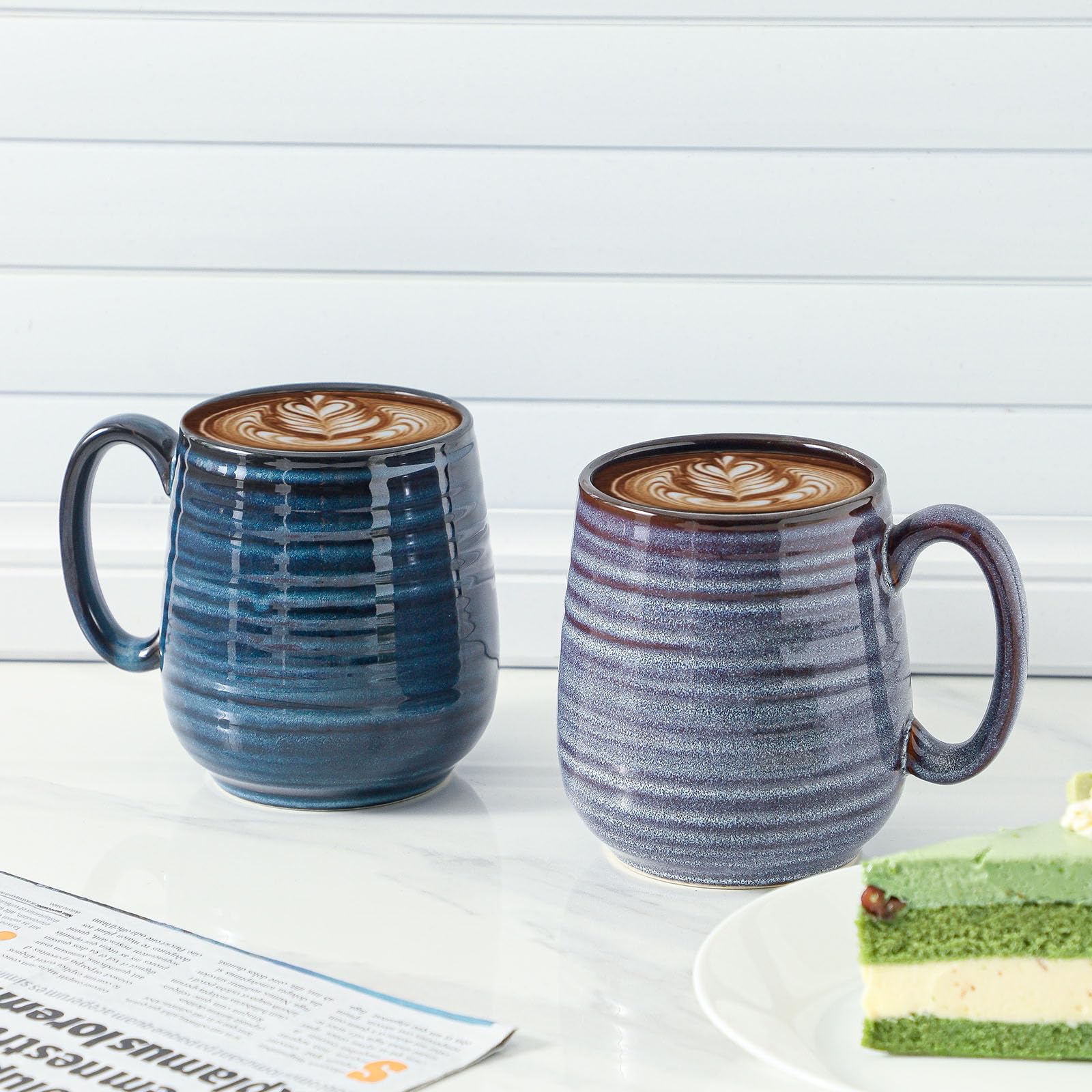 Hasense Large Coffee Mugs Set of 2, Ceramic 20 oz Coffee Cups for Office and Home, Modern Coffee Mug with Big Handle for Latte Coffee Tea Soup as Gifts, Dishwasher & Microwave Safe, Blue and Purple