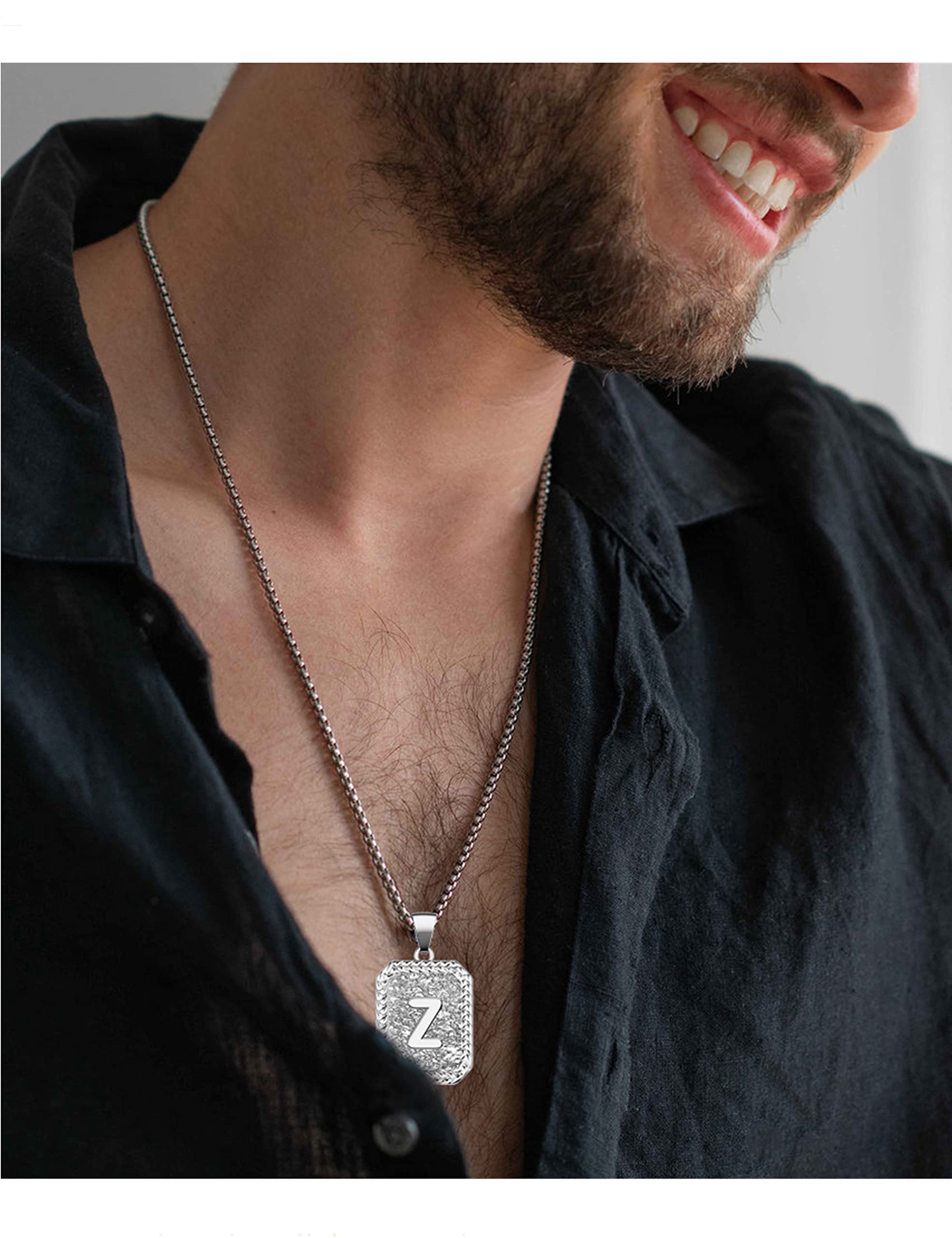 Airrty Initial Letter Pendant Necklace for Men Women Sterling Silver Plated Box Chain Necklace 20 Inches Initial Necklaces for Men (A)